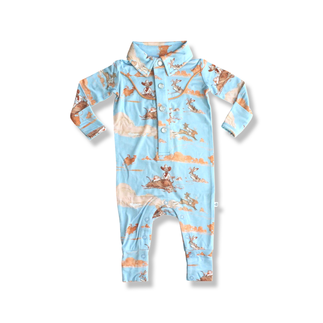 Rabbit Roper Western Collared Pearl Snap Romper